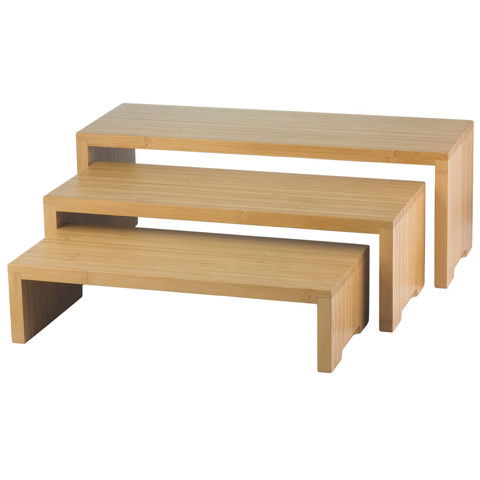 TableCraft RBAM300 Bamboo 3-Piece Cascade Riser Set | Wasserstrom