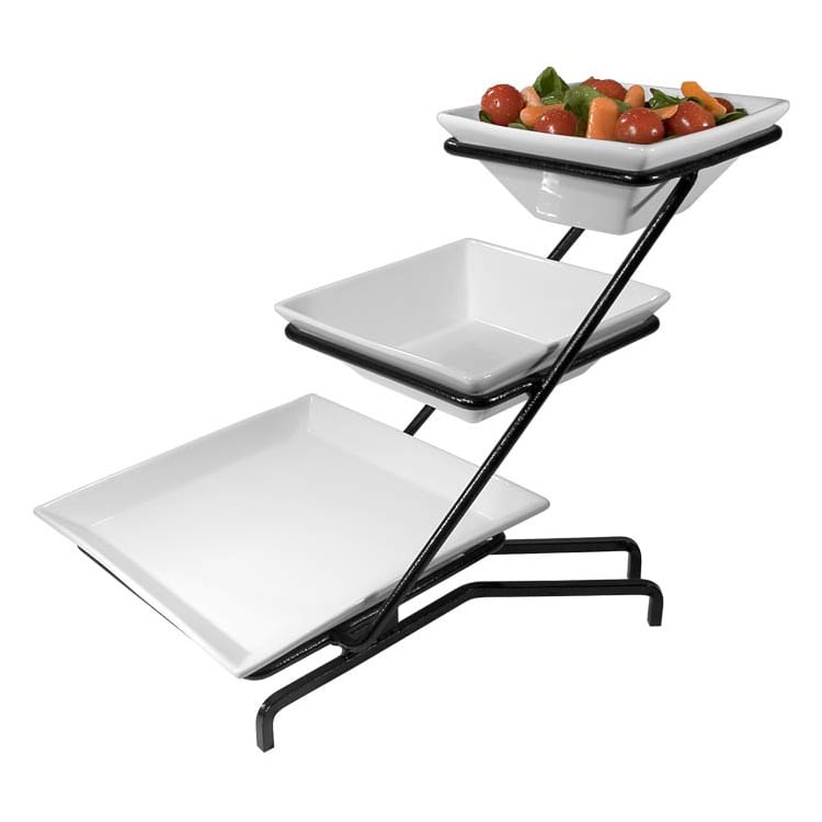 Gourmet Display PP2315-1 Black 3-Tier Display w/ 3 Porcelain Platters ...