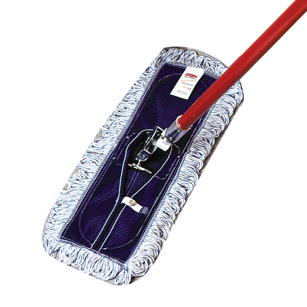 Rubbermaid® FGE05200WH00 White / Blue 18" Finish Mop - 6 / CS | Wasserstrom