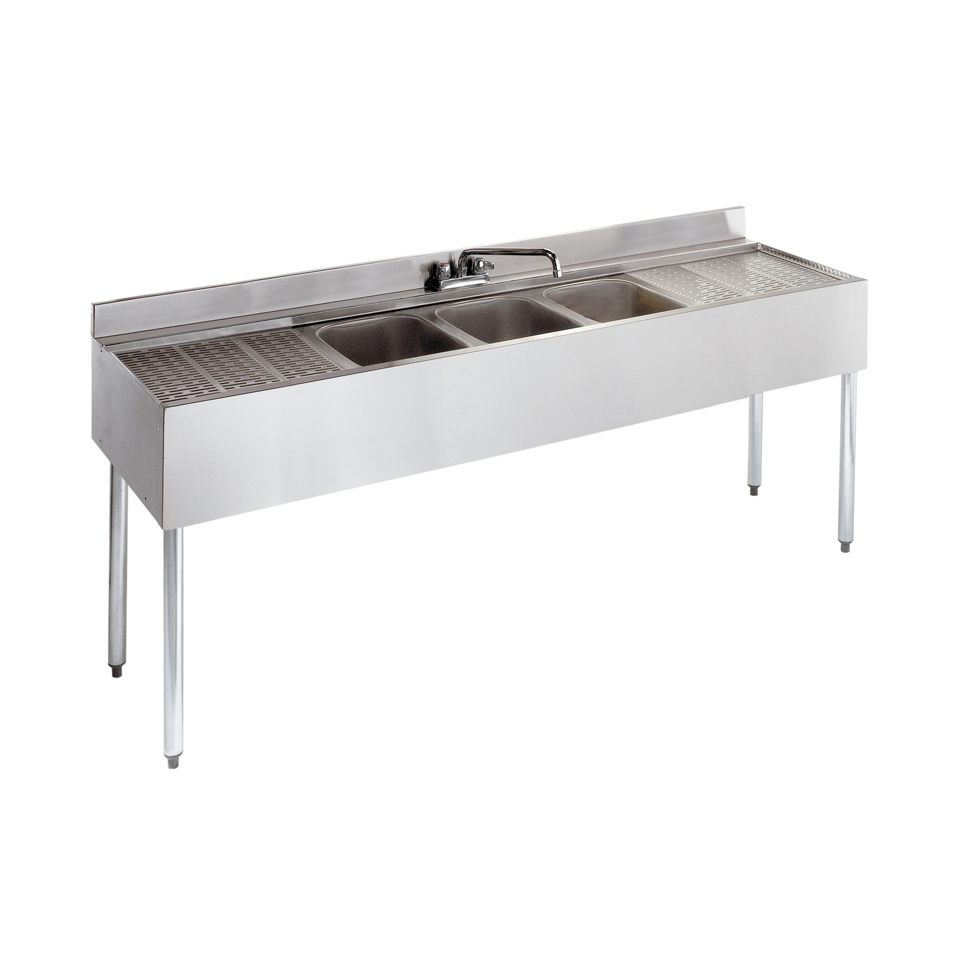 Standard S/S 3-Compartment Bar Sink w/ Dual 18 Drainboards, 72x21x35 ...