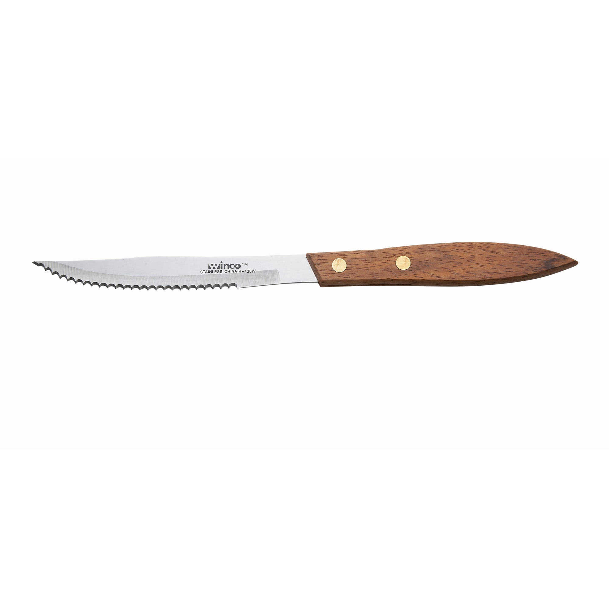 Winco® K-438W 8.5" Steak Knife with Wood Handle - Dozen | Wasserstrom