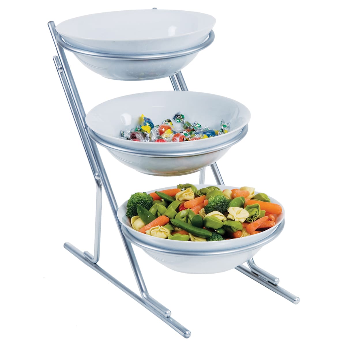 Buffet Euro 2314KIT Brushed Chrome 3 Level Cascading Stand w/ 3 Bowls ...