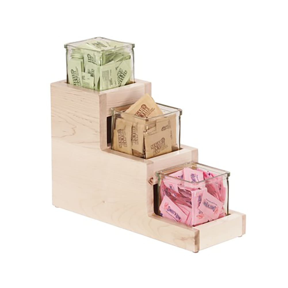 Cal-Mil 3612-71 Blonde 3-Step Condiment Stand w/ Glass Jars | Wasserstrom