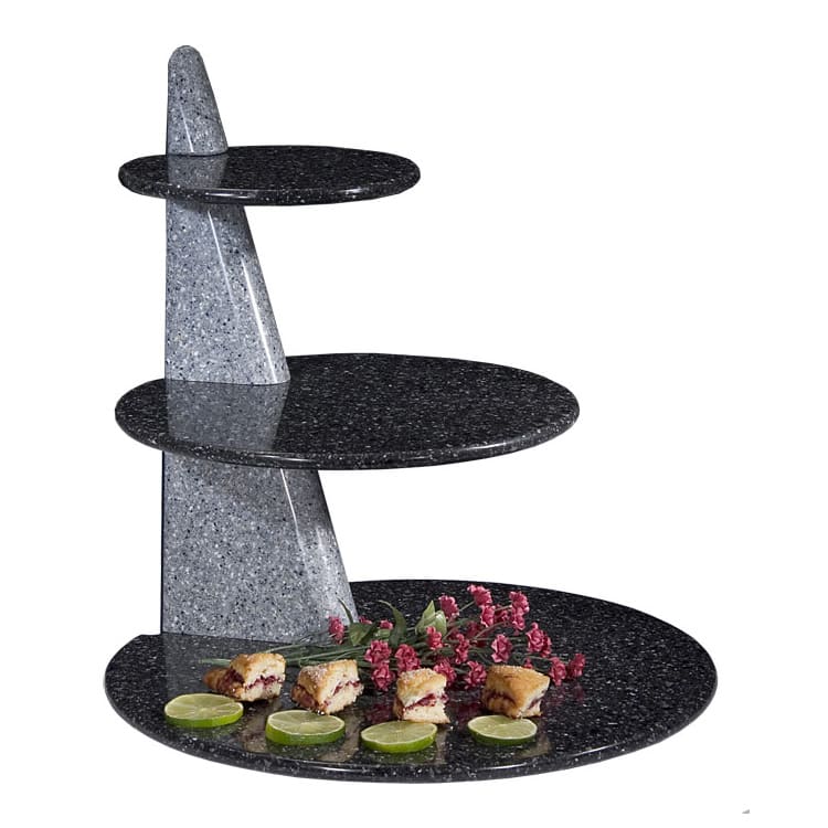 Gourmet Display® Gray Round 3-Tier Astro with Black Tiers | Wasserstrom