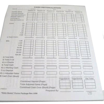 Custom Cash Reconciliation Forms For DQ | Wasserstrom