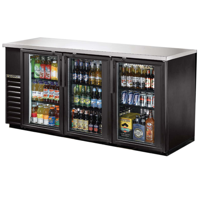 True TBB-24-72G-LD Black 3-Glass Door Back Bar Cooler For (84) 6-Packs ...