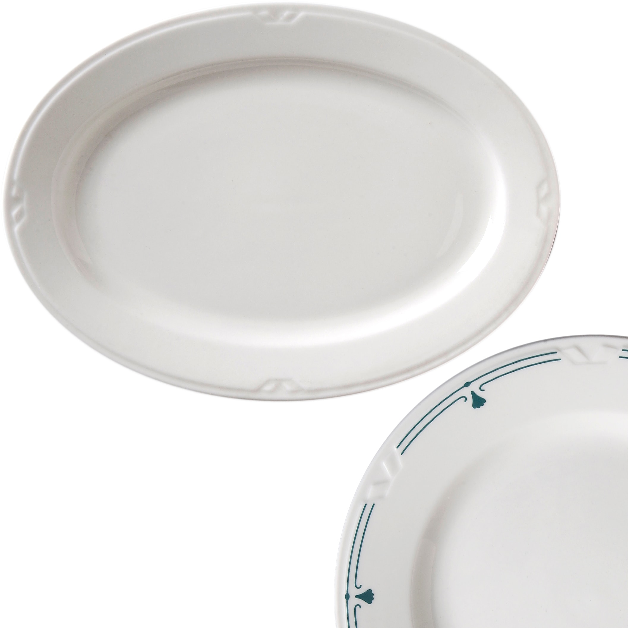 Vertex® China Kentfield Forest Green 14" Oval Platter | Wasserstrom